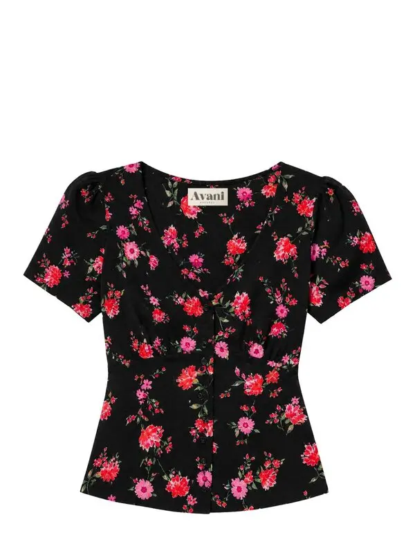 AVANI APPAREL Floral Viscose Blouse - Black