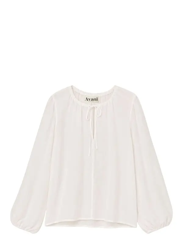 AVANI APPAREL Blouse Silène With Puffed Sleeves And Tie-neck - White