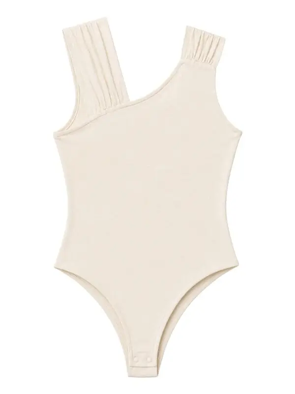 AVANI APPAREL Bodysuit Nolana, Asymmetrical Neckline, Wide Straps, Thong Back - White