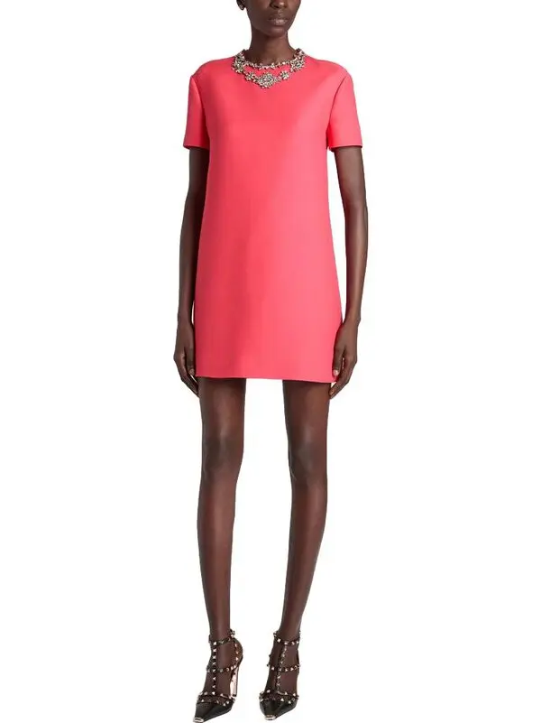 Valentino Garavani Rhinestone Embellished Wool & Silk Couture Minidress - Pink