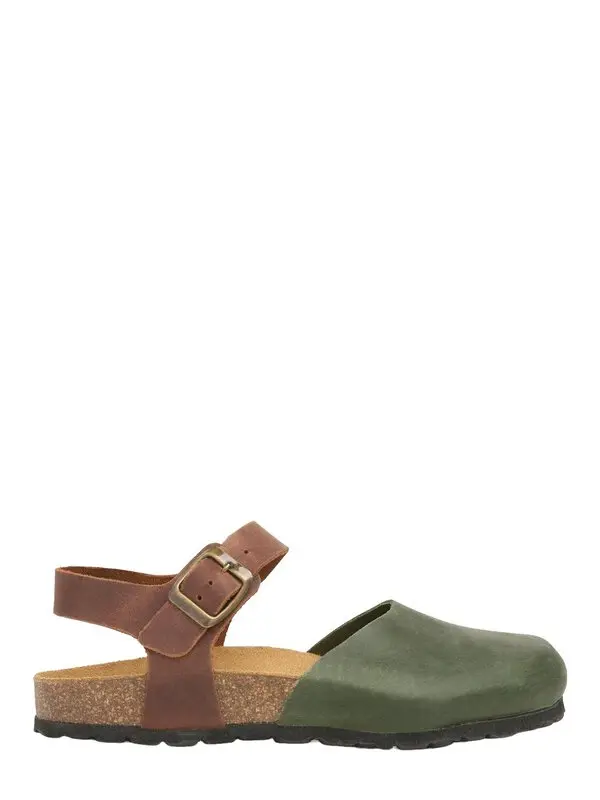 CELTIC & CO. Closed Toe Leather Sandal With Adjustable Ankle Strap - Olive/tan