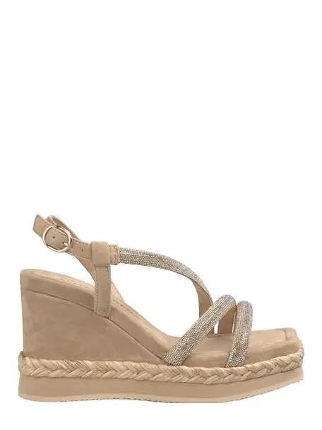 ALMA EN PENA Braided Wedge Sandals With Rhinestone Embellishments - Beige