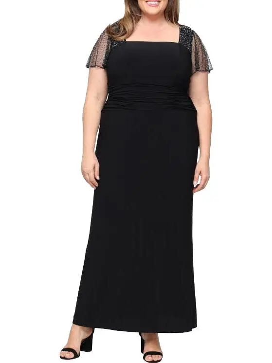 SL FASHIONS Beaded Chiffon Sleeve Gown - Black