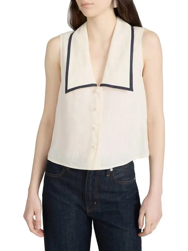 FRAME The Cabana Linen Button-up Top - Cream Multi