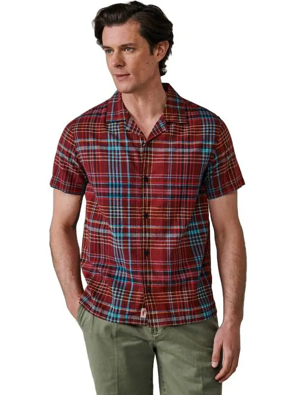 Aubin Abbots Cuban Collar Shirt - Red Check
