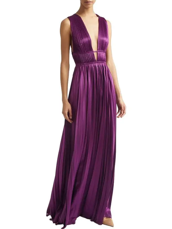 Ulla Johnson Lena Pleated Satin Gown - Amaranth