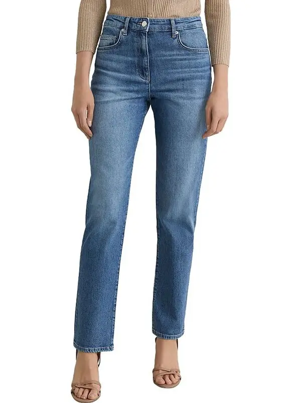REISS Aubrey High Rise Slim Straight Jeans - Mid Blue