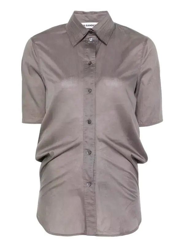 JIL SANDER Pleated Collar Cotton Shirt - Grey