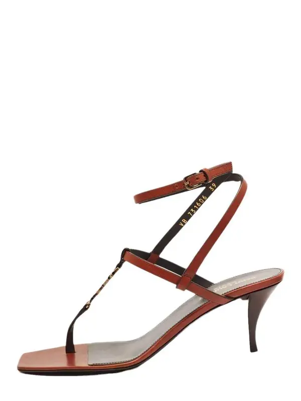 Saint Laurent Cassandre T-strap Sandals - Brown