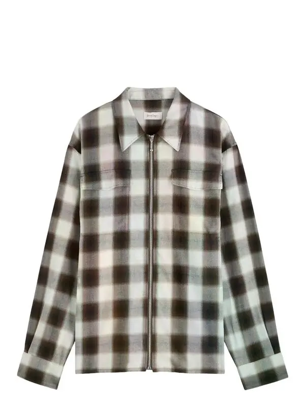 SECOND / LAYER Checked Zip-up Shirt - Brown