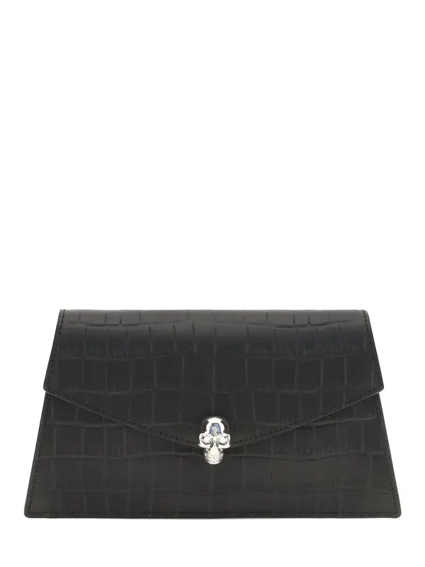 Alexander McQueen Mini Skull Clutch In Crocodile-embossed Calfskin - Black