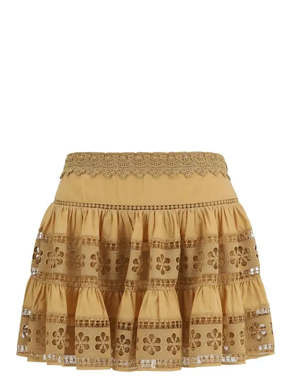Charo Ruiz Ibiza Lea Short Skirt In Cotton Voile With Embroidered Lace - Brown