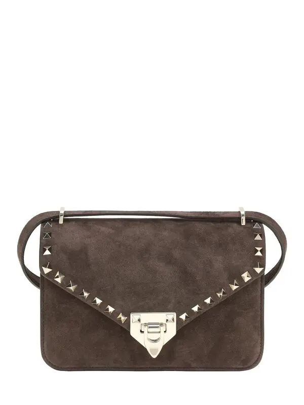 Valentino Garavani Rockstud Suede Shoulder Bag - Brown