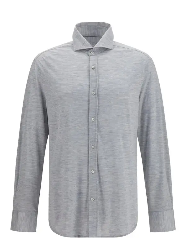 Brunello Cucinelli Silk And Cotton Jersey Shirt With Spread Collar - Gray