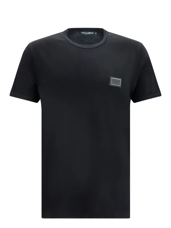 Dolce & Gabbana Cotton T-shirt With Logo Plaque - Black
