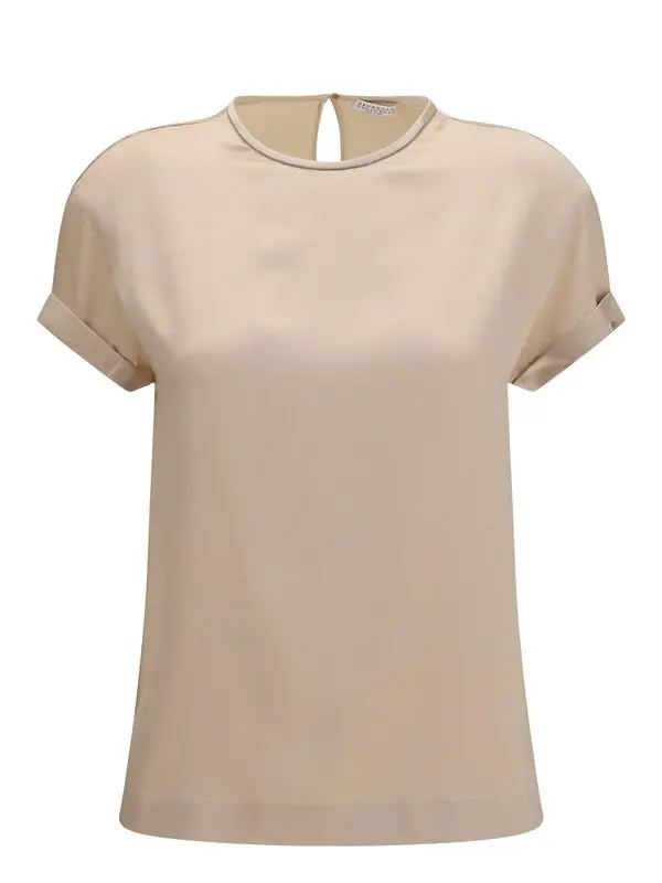 Brunello Cucinelli Silk Blouse With Monili Chain Detail - Cream