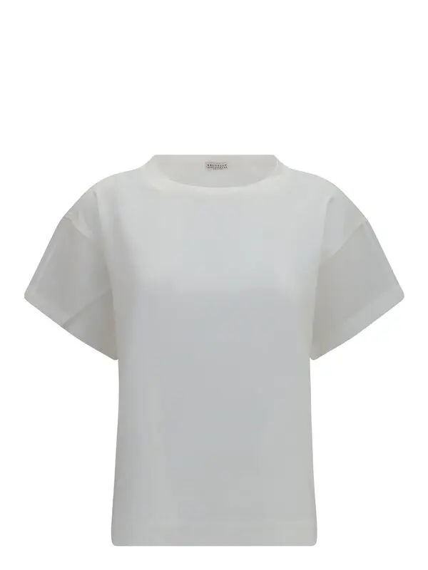 Brunello Cucinelli Cotton T-shirt With Sheer Sleeves - White