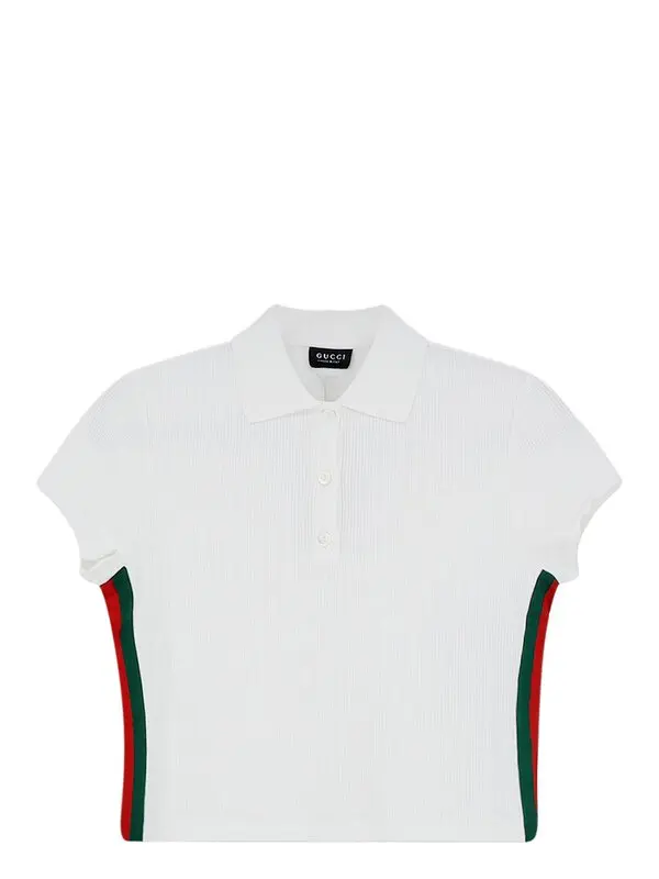 Gucci Ribbed Cotton Jersey Polo Shirt With Web Detail - White