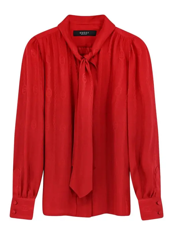 Gucci Silk Chain Motif Shirt With Bow Detail - Multicolor