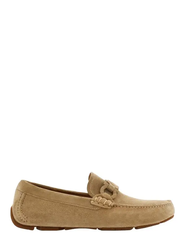 FERRAGAMO Gancini Driver Loafers In Suede Calfskin - Brown