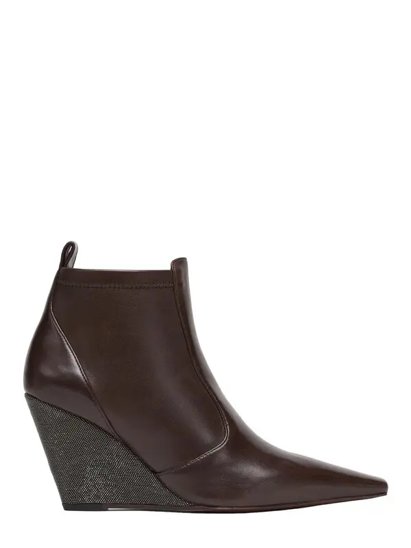 Brunello Cucinelli Monili Wedge Ankle Boots - Brown