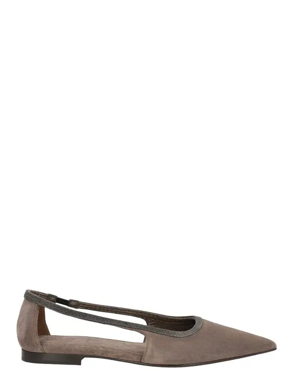 Brunello Cucinelli Suede Pointed Toe Ballet Flats - Gray