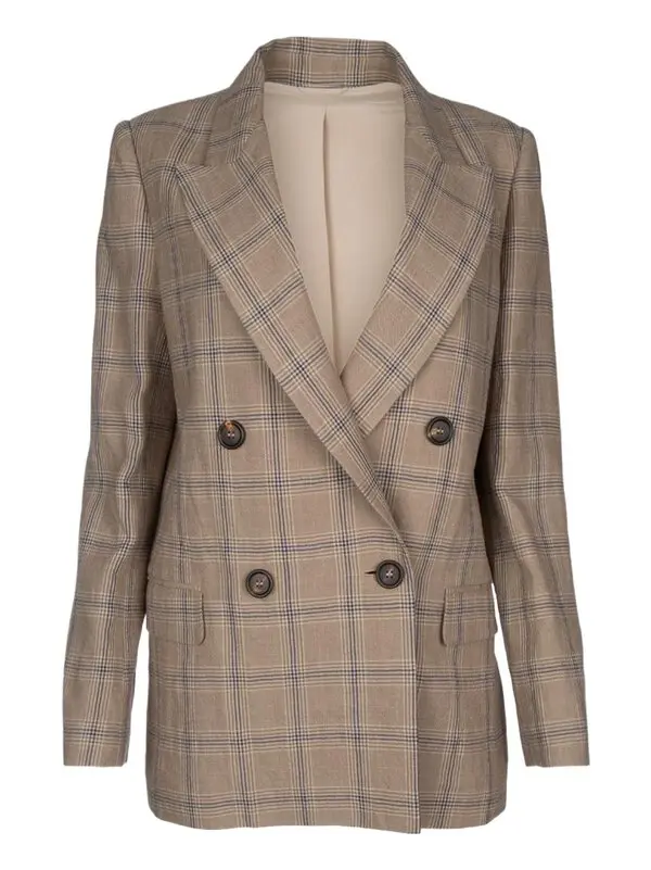 Brunello Cucinelli Prince Of Wales Linen Blend Blazer - Brown