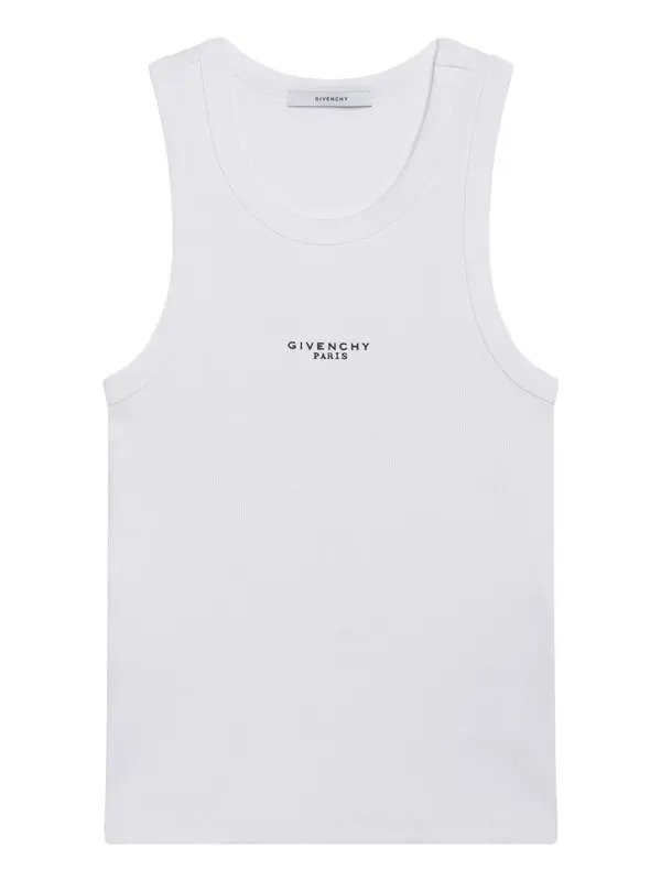 Givenchy Slim Fit Ribbed Cotton Tank Top With Contrast Logo - White