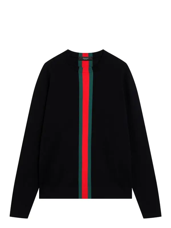Gucci Knitted Cotton Sweater With Web Ribbon - Blue