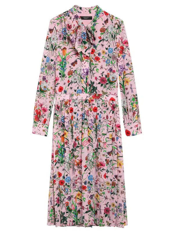 Gucci Flora Print Silk Shirt Dress - Multicolor