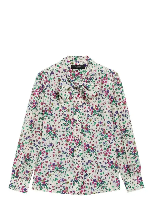 Gucci Printed Silk Shirt With Pussy Bow - Multicolor