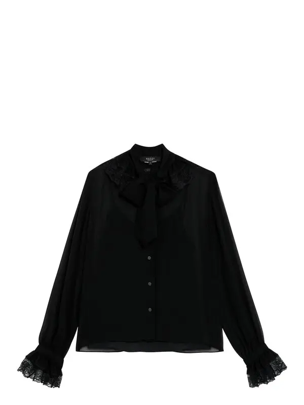 Gucci Lightweight Silk Georgette Shirt With Lace Trim - Black