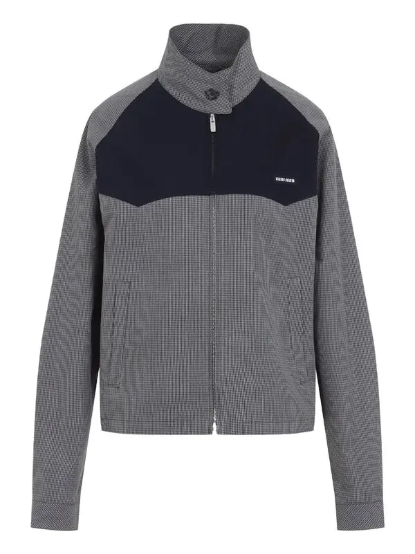 Miu Miu Gingham Check Blouson Jacket With Contrasting Yoke - Gray