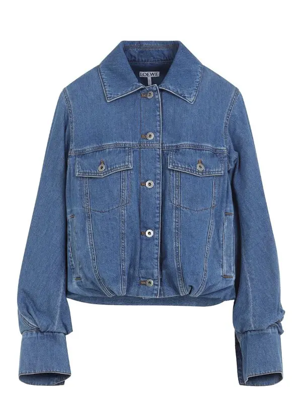 Loewe Cropped Denim Jacket With Sculptural Silhouette - Blue