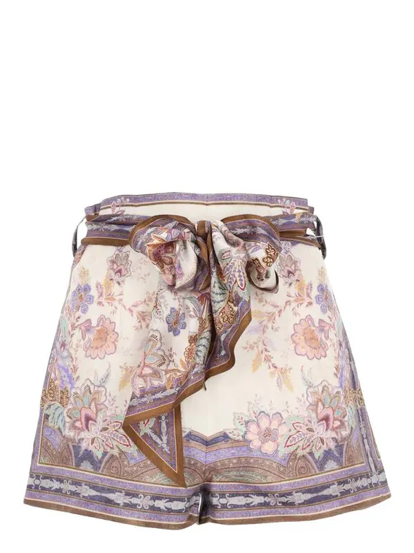 Zimmermann Linen Printed Shorts With Scarf Tie - Multicolor