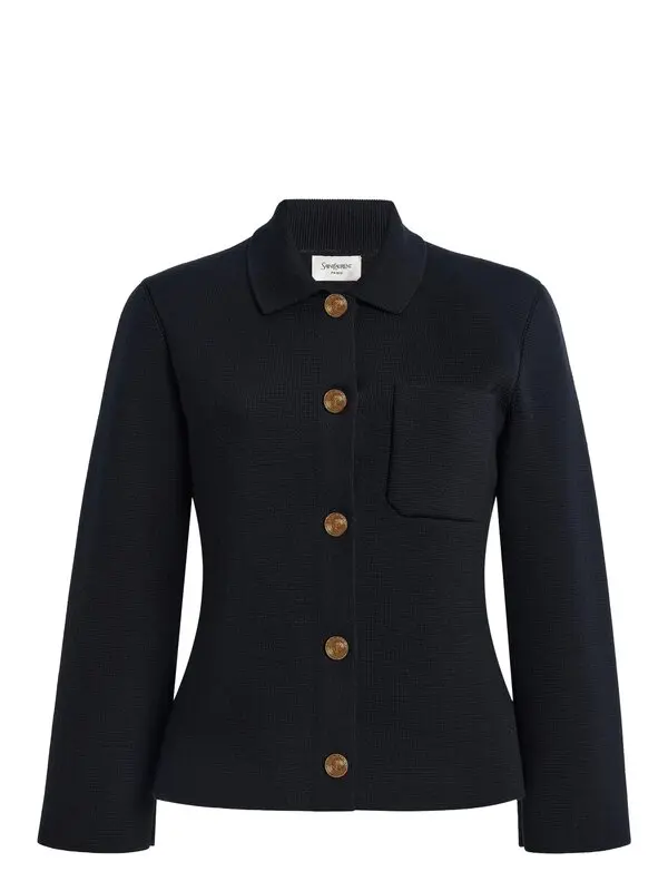 Saint Laurent Short Wool Jacket With Gold Buttons - Black