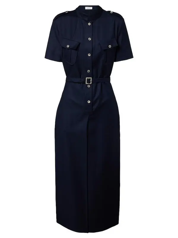 Alexander McQueen Belted Shirt Dress In Wool - Blue