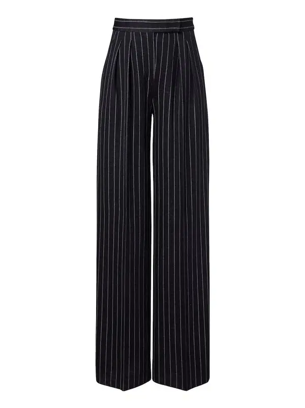 Max Mara Pinstriped Pleated Wide-leg Wool Pants - Blue