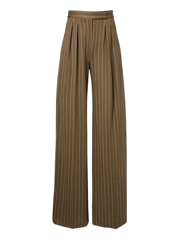 Max Mara Pinstriped Pleated Wide-leg Wool Pants - Green
