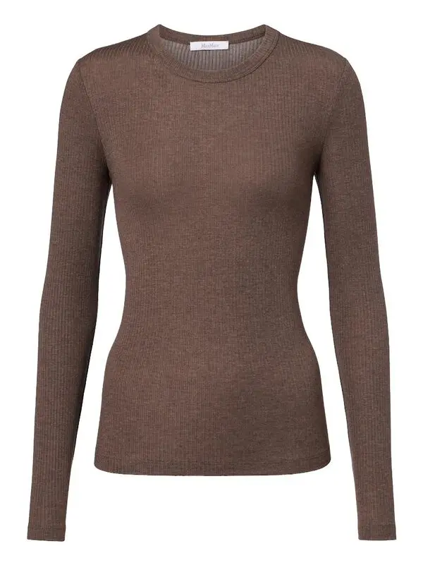 Max Mara Ribbed Knit Long Sleeve T-shirt - Brown