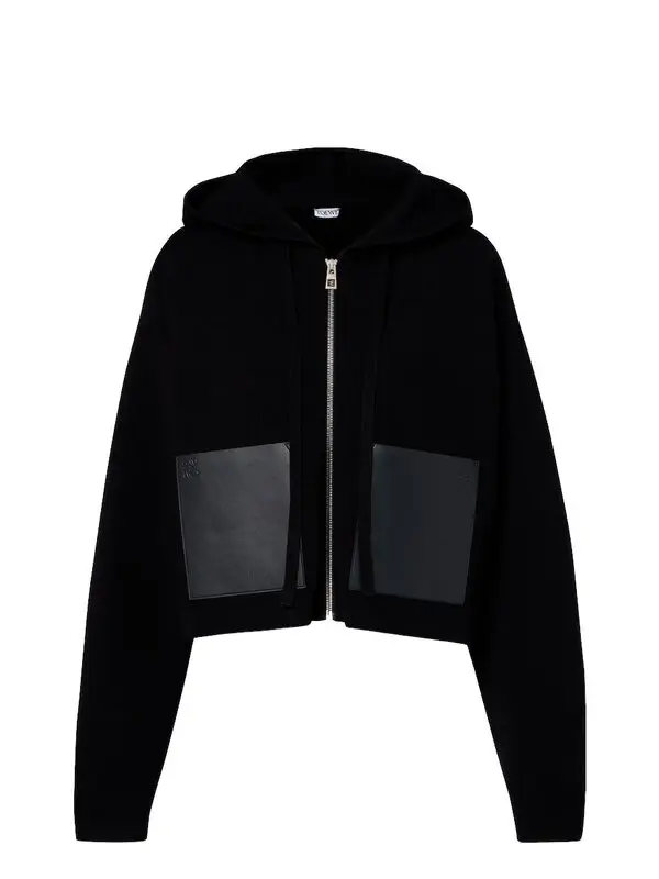Loewe Wool Hoodie With Leather Trim - Black