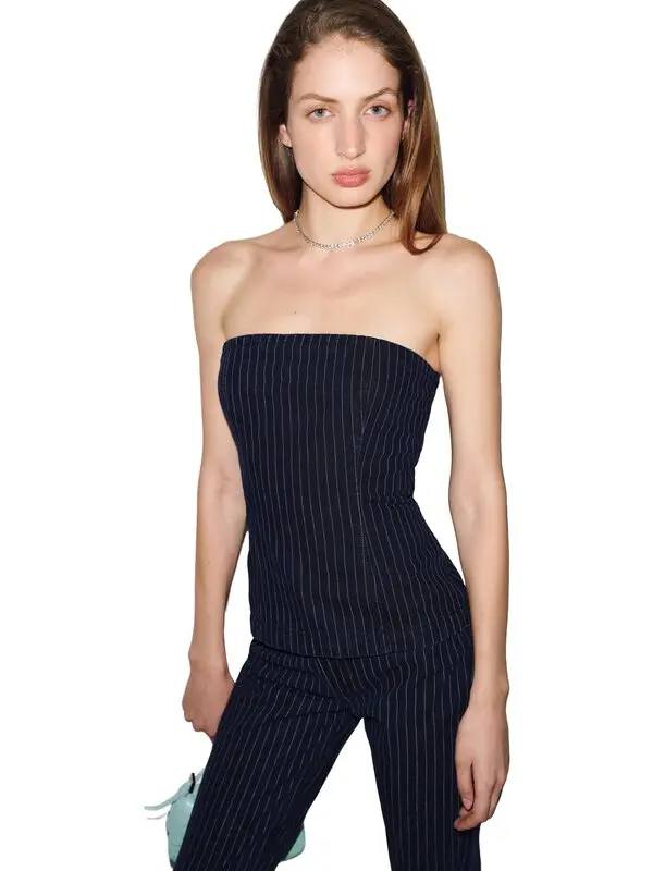 REFORMATION Renee Strapless Denim Top - Blue
