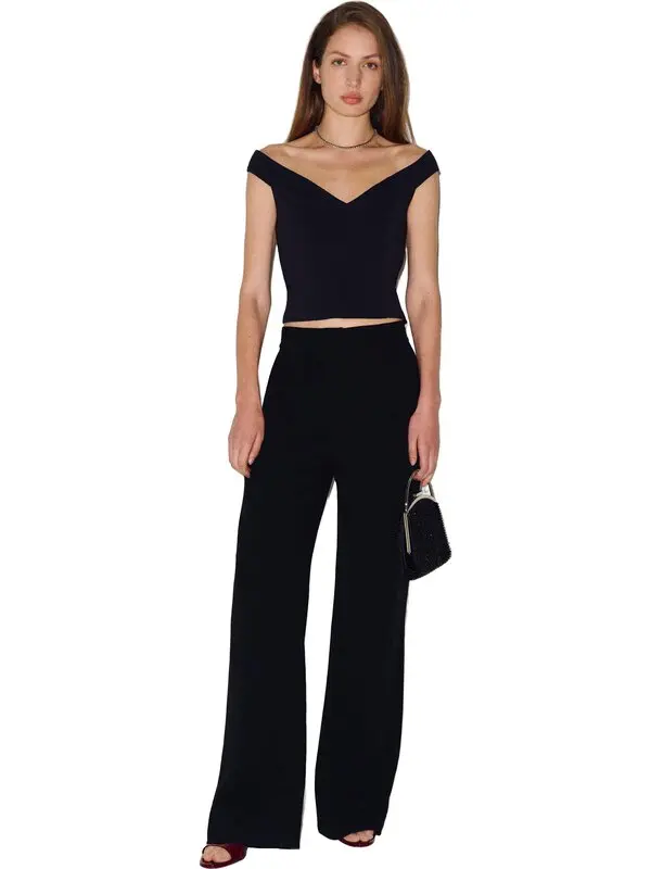 REFORMATION Devi Knit Off-the-shoulder Sweetheart Neckline Top - Black