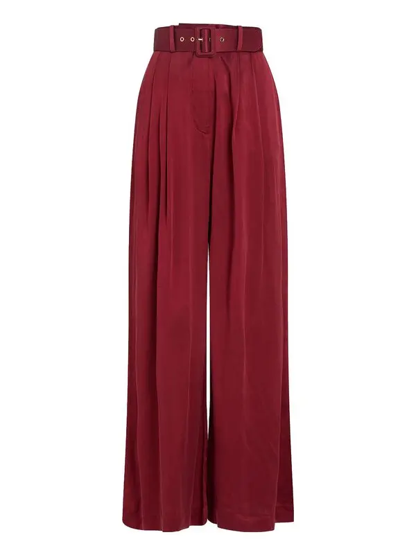 Zimmermann Belted Silk Wide-leg Pants - Claret
