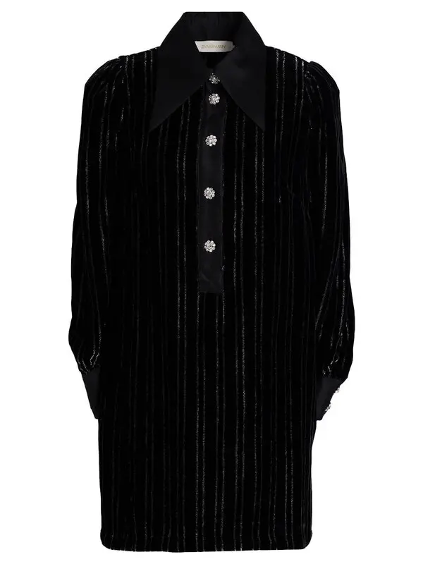 Zimmermann Metallic Striped Velvet Mini Shirt Dress - Black