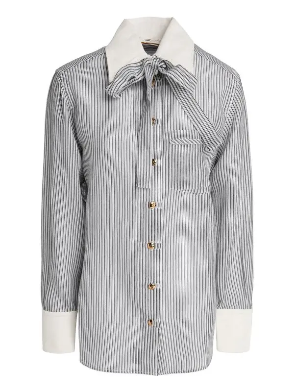 Zimmermann Pussy-bow Striped Cotton And Silk-blend Shirt - Black