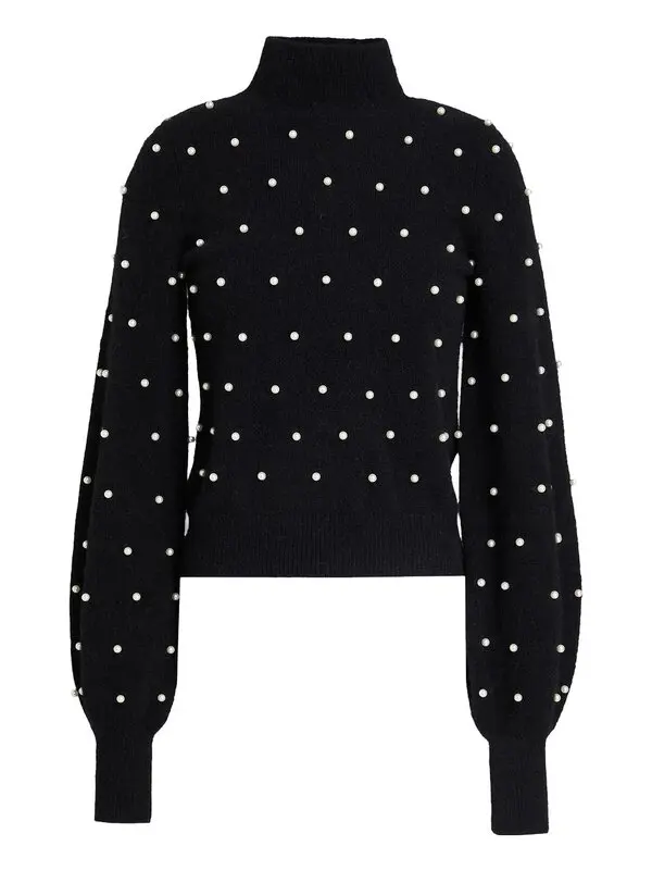 Zimmermann Faux Pearl Embellished Alpaca-blend Turtleneck Sweater - Black