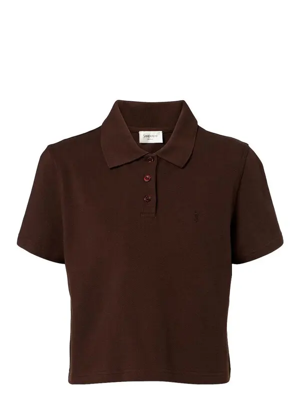 Saint Laurent Cassandre Cotton Piqué Polo Shirt - Brown