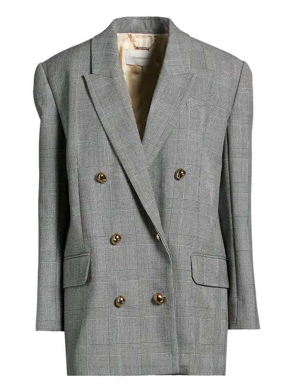 Zimmermann Double-breasted Prince Of Wales Checked Wool-blend Blazer - Black