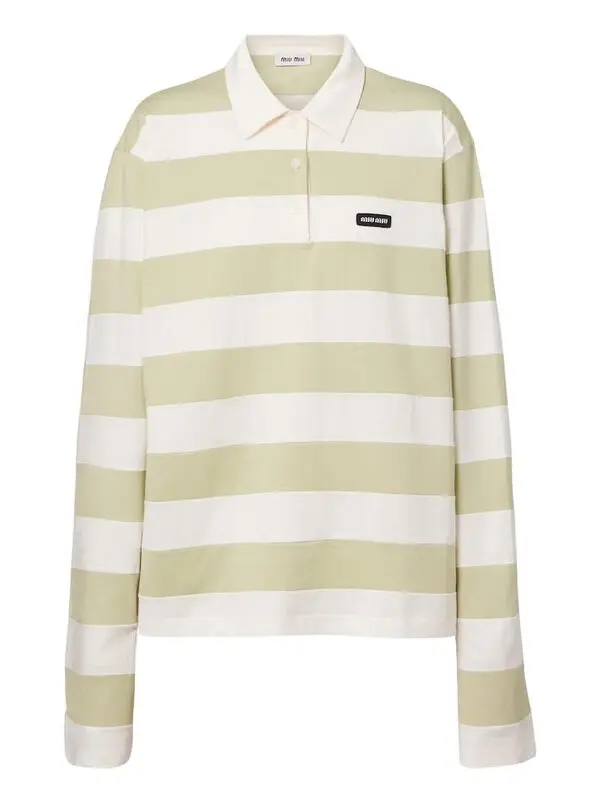 Miu Miu Striped Cotton Jersey Polo Shirt - Green